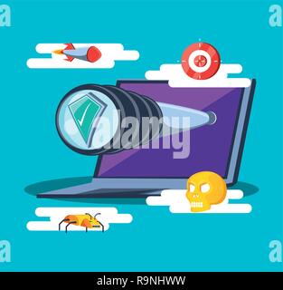laptop with cyber attack icons Stock Vector Image & Art - Alamy
