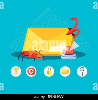 Envelope and snake icon. Security system warning protection and danger ...