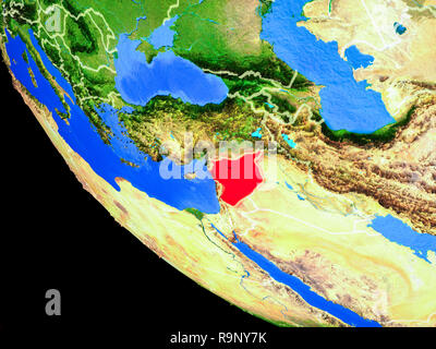 Syria on realistic model of planet Earth with country borders and very ...
