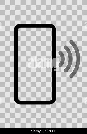 Phone with transparent waves symbol icon - golden simple outline, isolated - vector illustration ...