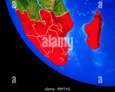 Southern Africa on realistic model of planet Earth with country borders ...