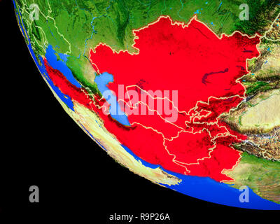 ECO member states on 3D Earth with visible countries and blue oceans ...