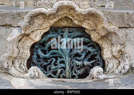 rain drainage hole at piazza del Campo in Siena, Tuscany, Italy Stock ...