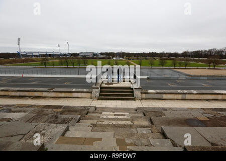The former grandstand of Nazi party rally grounds at Zeppelinfeld in ...