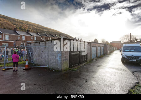 Pictured: The Banksy graffiti on a garage in Port Talbot, Wales, UK ...