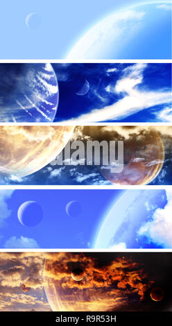 Set of horizontal space banners with planets, nebula and stars ...