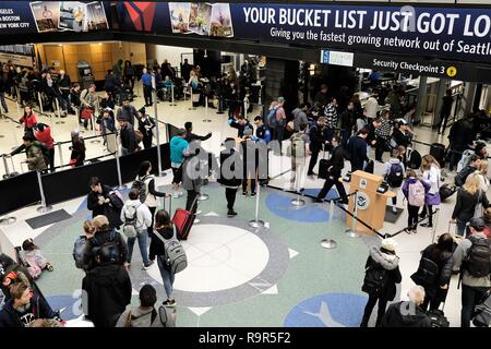 Passengers go through TSA, security checkpoint screening airport Stock ...
