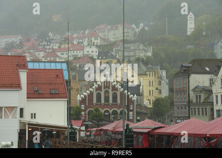Bryggen in Bergen in rain Stock Photo - Alamy