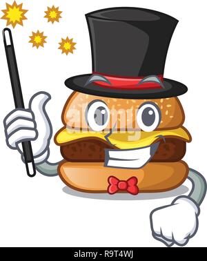 Cartoon funny cheeseburger wizard character. Fast food takeaway meal ...
