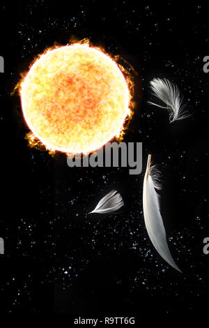 Greek myth of Icarus who flew too close to the sun with feathers ...