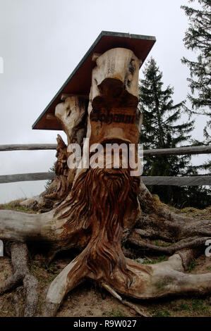 Treebeard; sculpture of bearded man carved into tree stump on ...