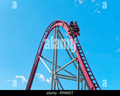 Roller coaster car going upward at full speed Stock Photo - Alamy