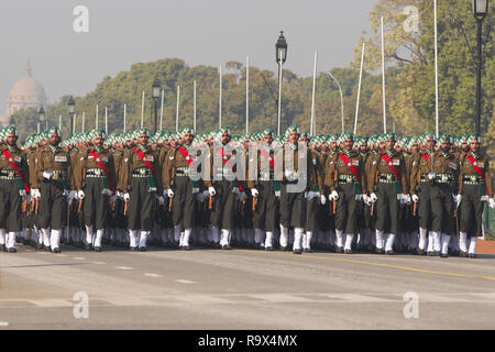 Soldiers of the Indian Army marching down the Raj Path in preparation ...