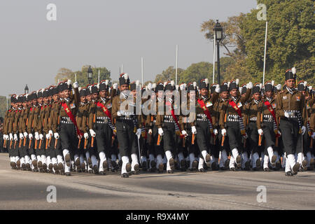 Soldiers of the Indian Army marching down the Raj Path in preparation ...
