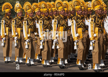 Soldiers of the Indian Army marching down the Raj Path in preparation ...