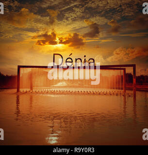 Denia welcome sign fountain in Alicante of Spain Stock Photo - Alamy