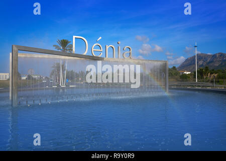 Denia welcome sign fountain in Alicante of Spain Stock Photo - Alamy