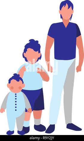 avatar father with his children over landscape background, colorful ...