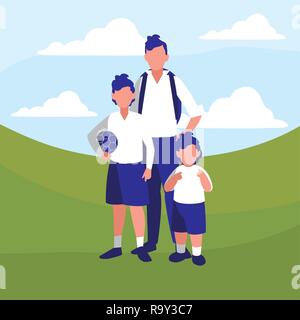 avatar father with his children over landscape background, colorful ...