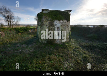Napoleonic Martello tower on the sea wall at Bawdsey, Suffolk, UK. Now ...
