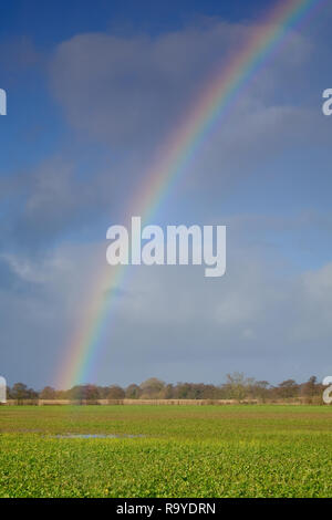 Rainbow over fields and countryside in Grantchester, Cambridge ...