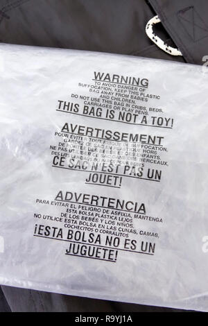 Danger from Suffocation warning (multi language) on LDPE / Low Density ...