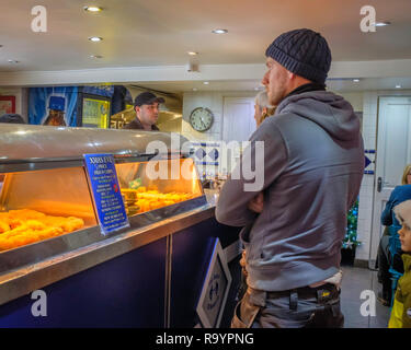 Traditional interior of a fish and chip shop Bakewell Derbyshire ...