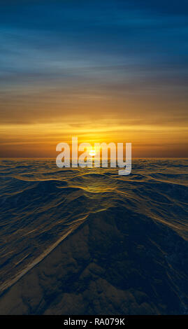 Sunrise or sunset over choppy, rough water and lens flare Stock Photo ...