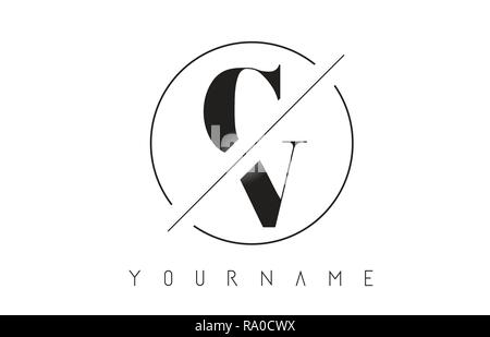 CV Letter Logo with Cutted and Intersected Design and Round Frame ...