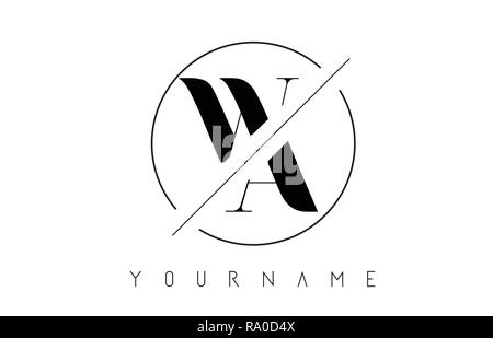 WA Letter Logo with Cutted and Intersected Design and Round Frame ...
