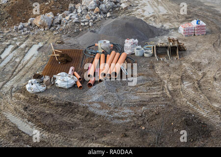 Building materials stored at a construction site Stock Photo - Alamy