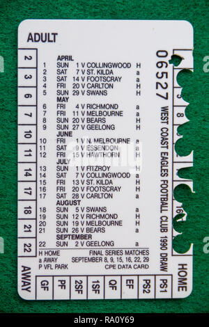 Back of West Coast Eagles Football Club membership card for the year ...