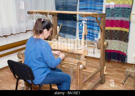 Traditional rustic loom. Russia Ural Stock Photo - Alamy
