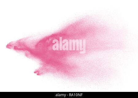 Pink particles splatter on white background. Pink powder exploding ...