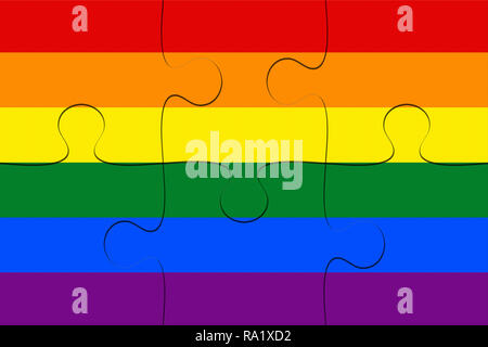 Gay Pride Rainbow Flag Jigsaw Puzzle With Copy Space, 3d illustration ...