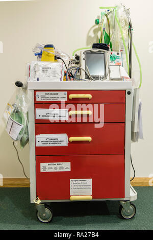 Hospital crash trolley for emergency resuscitation with a ...