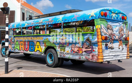 Colourful bus, Oranjestad, Aruba, Dutch Antiles, Caribbean Stock Photo ...