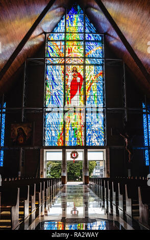 Brazil, Parana, View of Stained glass window in Cathedral of Maringa ...