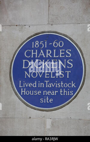 General view of a blue plaque for Charles Dickens, Novelist, on the ...