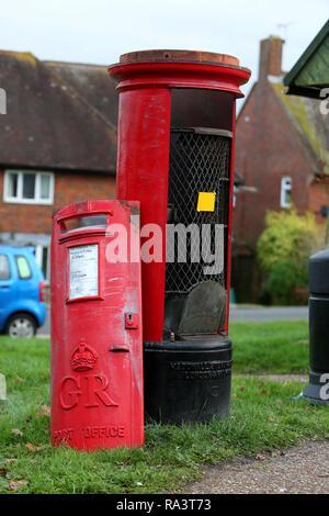 General views of post boxes that have been blown up in West Sussex, UK ...