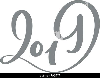Handwritting flourish vector calligraphy text 2019. hand drawn New Year ...