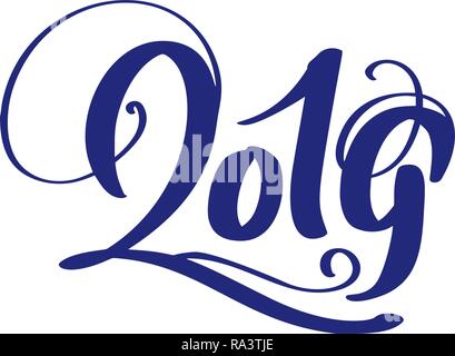 Handwritting flourish vector calligraphy text 2019. hand drawn New Year ...