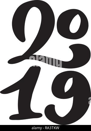 Handwritting vector calligraphy text 2019. hand drawn New Year and ...