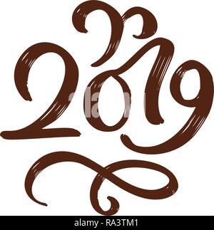 Handwritting flourish vector calligraphy text 2019. hand drawn New Year ...