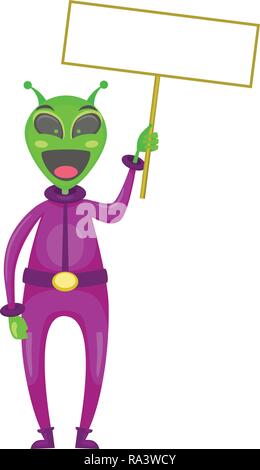 Alien holding blank signs. Aliens standing vector illustration Stock ...