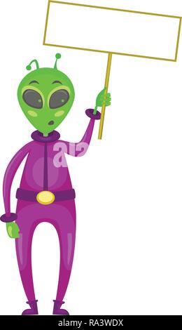 Alien holding blank signs. Aliens standing vector illustration Stock ...