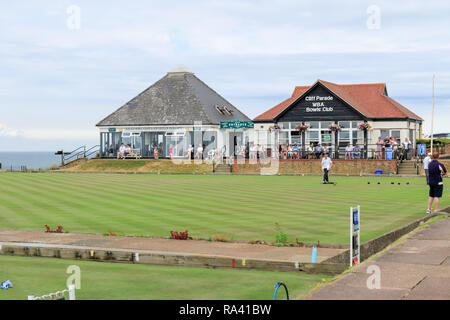 Outdoor Bowls tournament being played on a summers day, at the ...