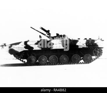 A left side view of a Soviet BMP armored personnel carrier ...