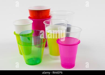 Plastic cups, many different types, shapes, colors, disposable cups ...