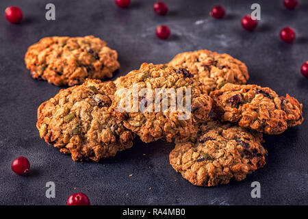 Homemade oatmeal cookies with cranberries, selective focus Stock Photo ...